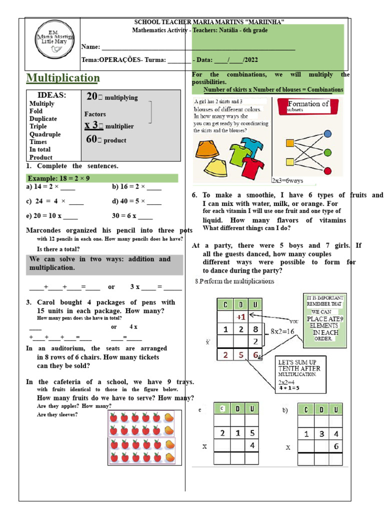 6th Grade Multiplication EXERCISES | PDF | Multiplication | Number Theory