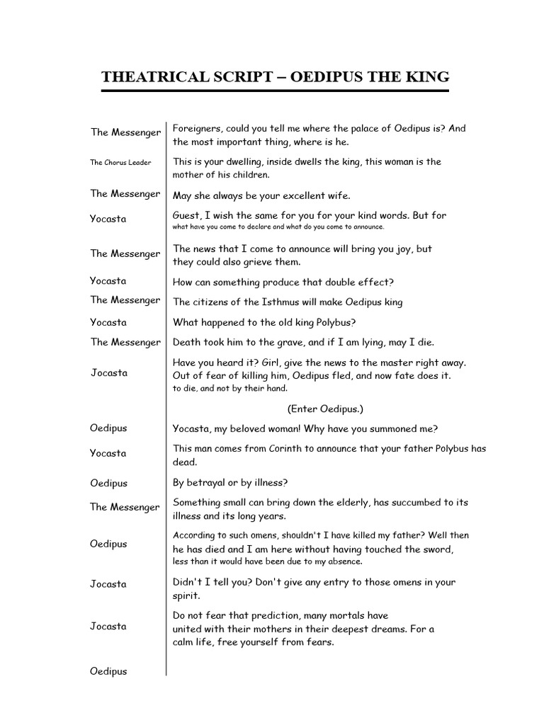 THEATER SCRIPT OEDIPUS Rex | PDF | Oedipus