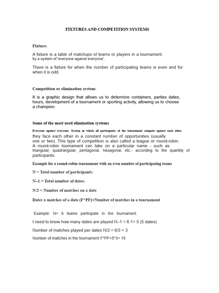 Fixtures and Competition Systems | PDF | Tournament | Sports Competitions