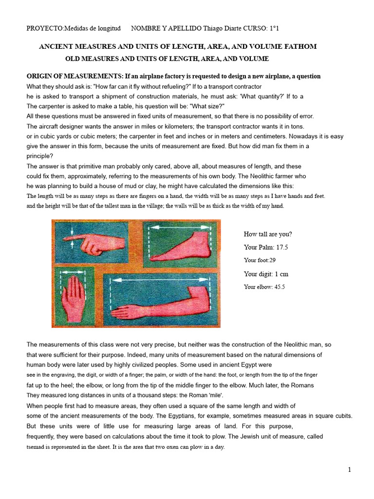 MEASURES AND ANCIENT UNITS OF LENGTH Text To Respond and Draw | PDF ...