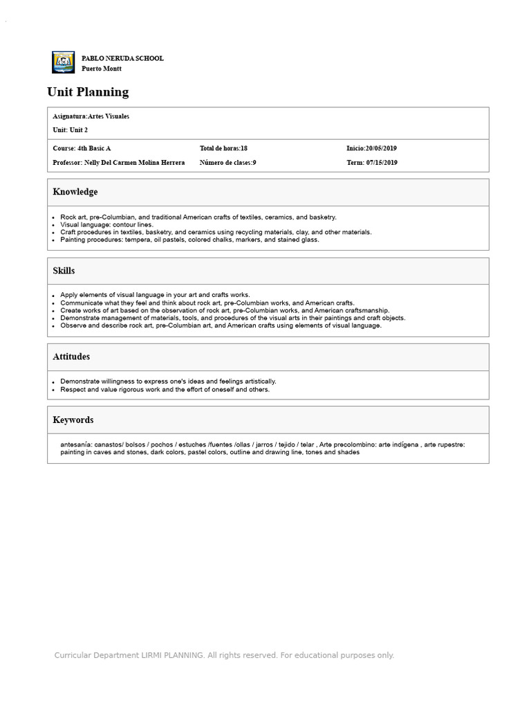 Visual Arts - 4th Grade a - Unit 2 | PDF | Paintings | Crafts