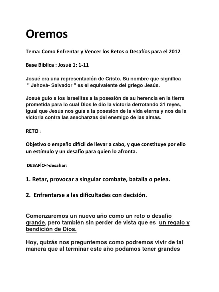 Como Enfrentar y Vencer Los Retos para El 2012 | PDF | Joshua | Moisés