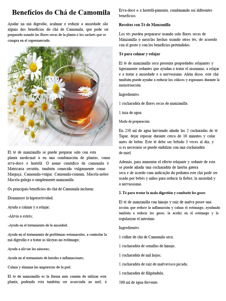 Beneficios Del Té de Manzanilla | PDF | Té | Hinojo