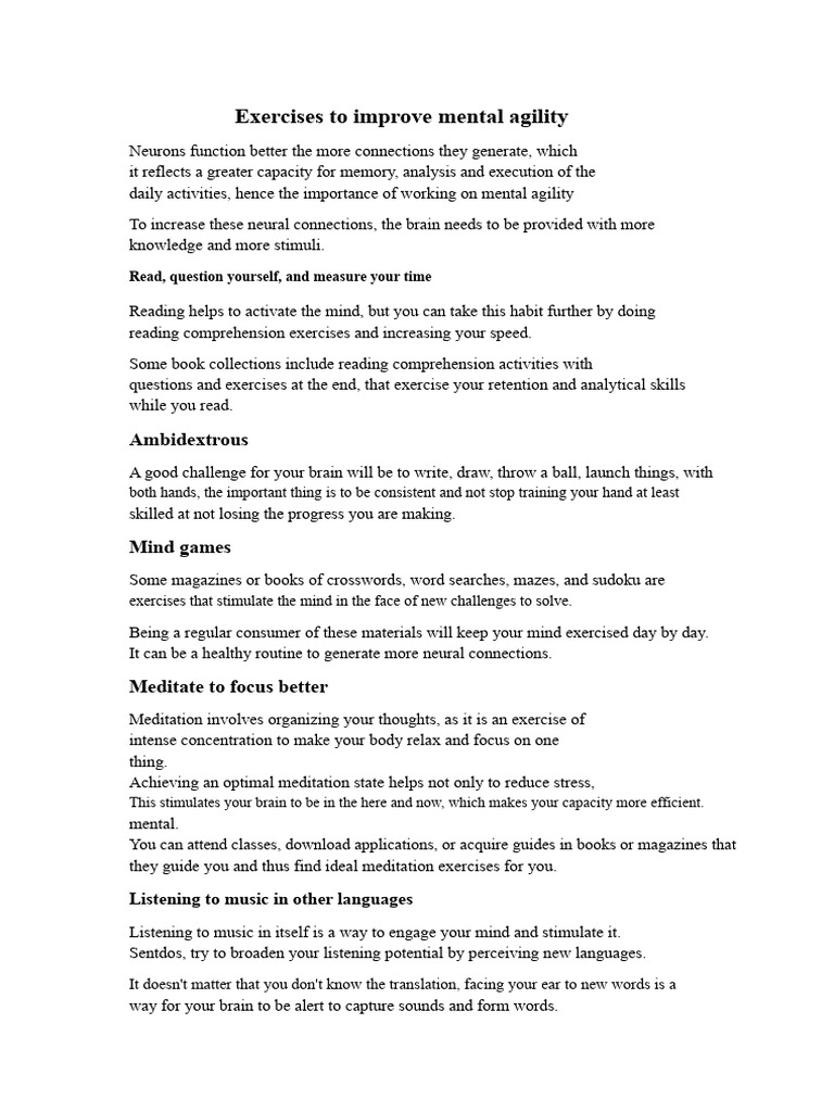 Exercises to Boost Mental Agility | PDF | Mind | Memory