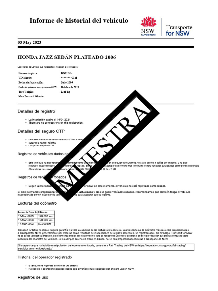 Informe de historial del Honda Jazz 2006 | PDF