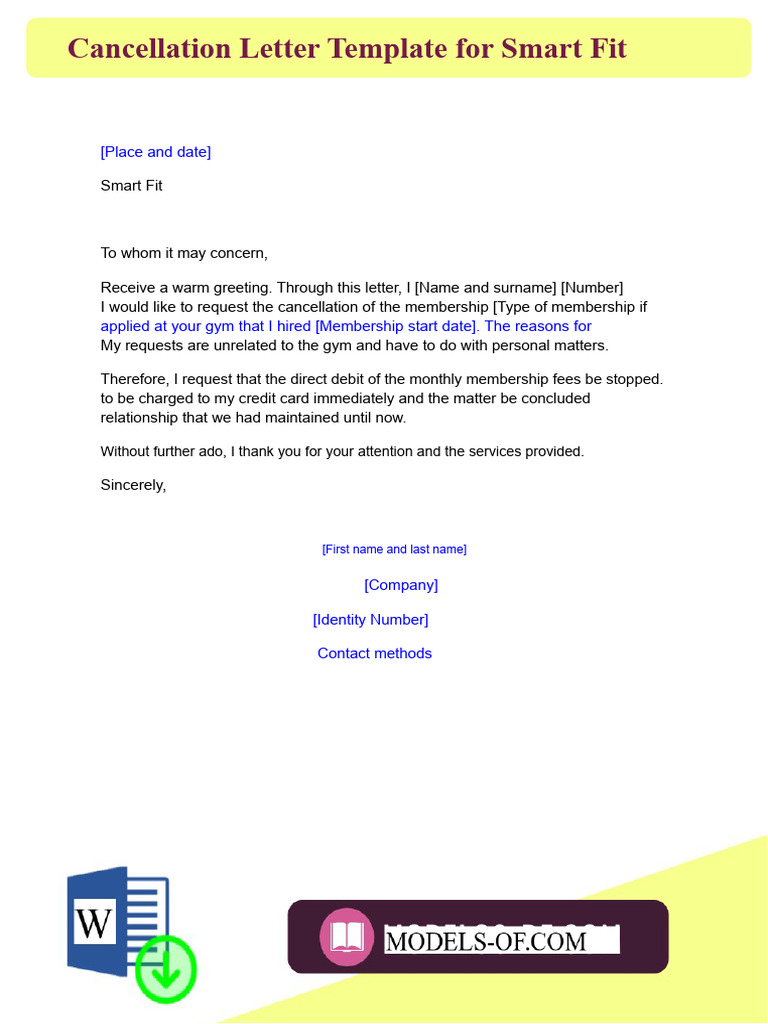 Cancellation Letter Template for Smart Fit | PDF