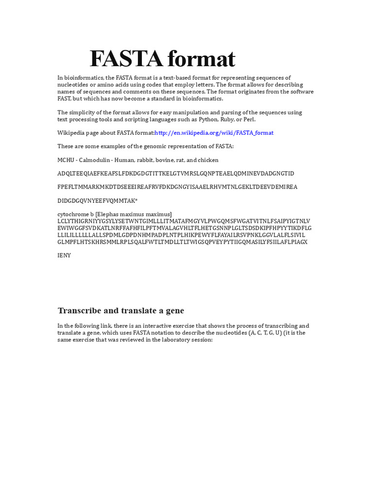 what is the fasta format | PDF
