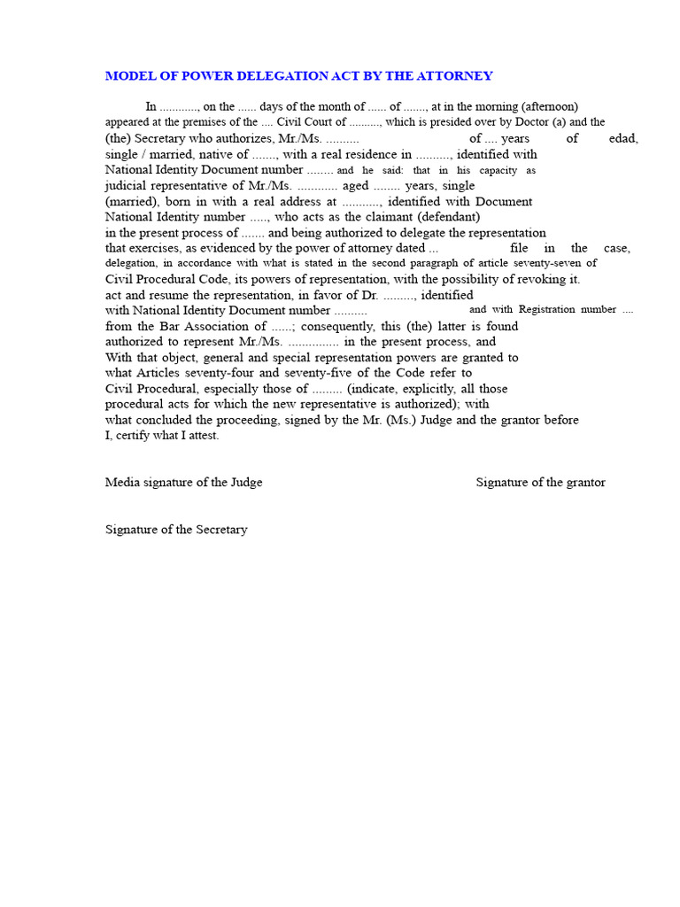 Model of Power of Attorney Delegation Act by The Attorney. | PDF