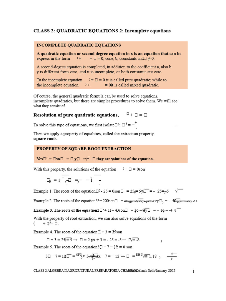 CLASS 2 QUADRATIC EQUATIONS 2 Incomplete equations | PDF | Quadratic ...