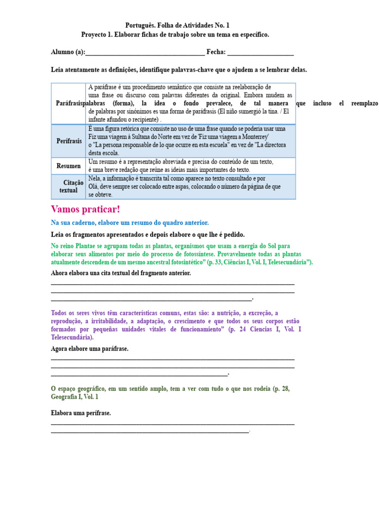 Atividades de Paráfrase e Resumo | PDF | Plantas