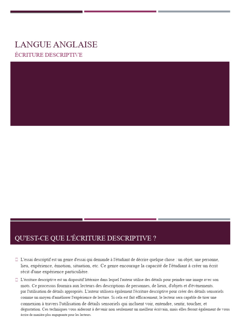 Guide de l'écriture descriptive efficace | PDF