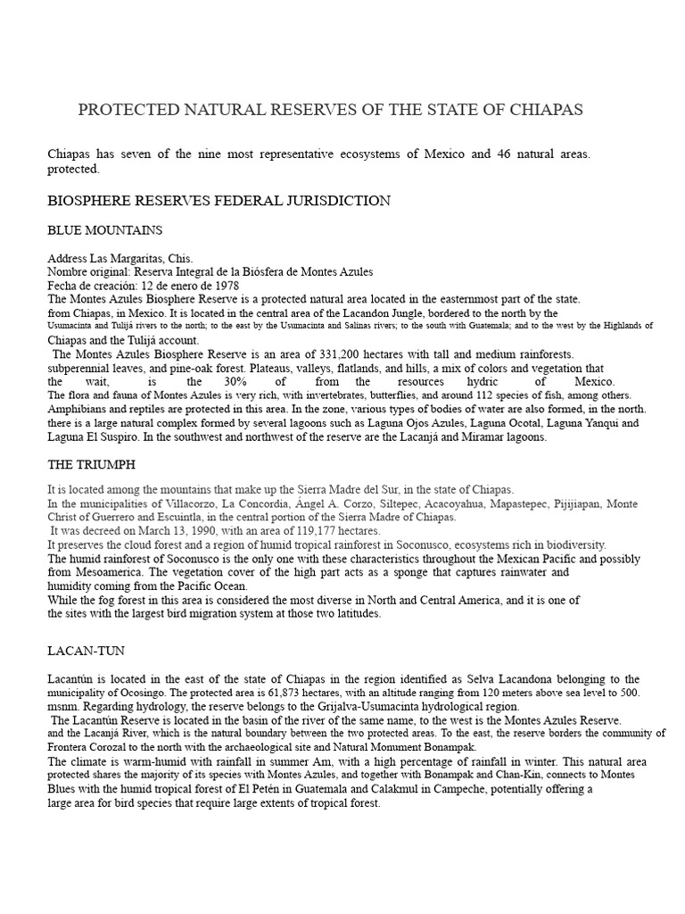Protected Natural Reserves in Chiapas | PDF | Chiapas | Landscape