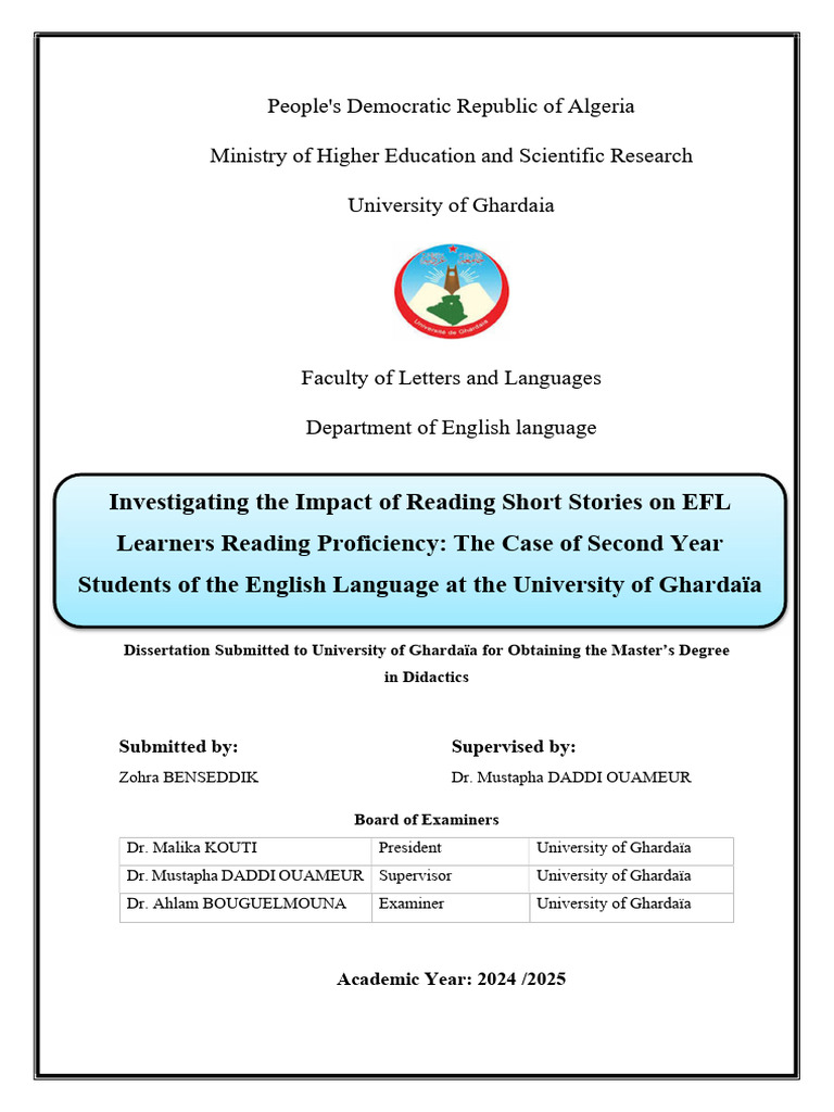 Zohra Benseddik Dissertation Final | PDF | Reading Comprehension | English As A Second Or ...