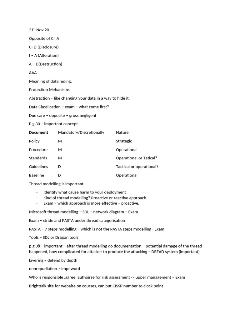 Cissp Notes | PDF | Key (Cryptography) | Encryption