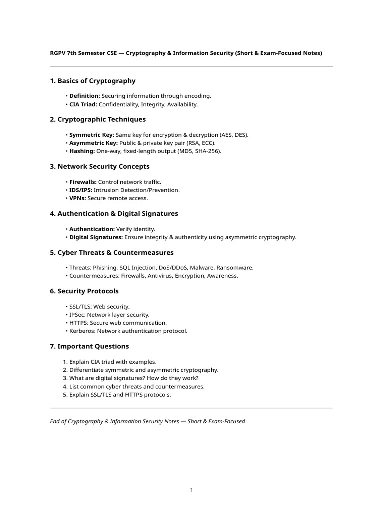 Cryptography Information Security Notes | PDF
