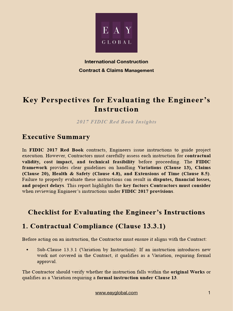 Evaluating Engineer's Instructions in FIDIC | PDF | Regulatory ...