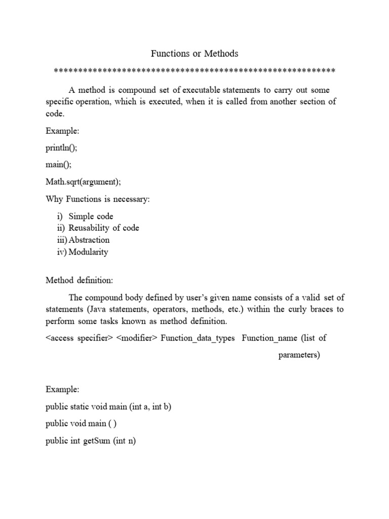 Functions or Methods | PDF | Parameter (Computer Programming) | Method ...