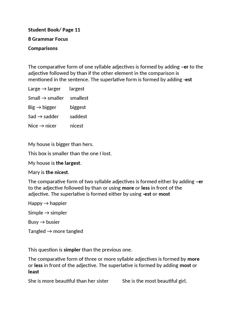 Grammar Guide: Adjective Comparisons | PDF