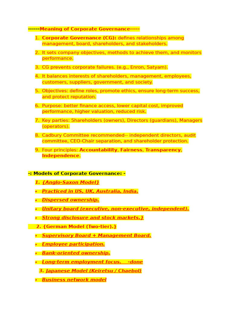 Meaning of Corporate Governance | PDF | Corporate Governance | Business