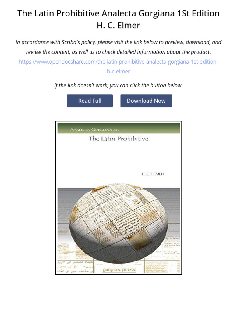 The Latin Prohibitive Analecta Gorgiana 1st Edition H. C. Elmer | PDF ...