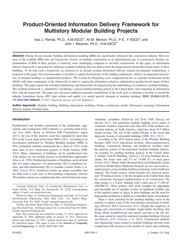 Product-Oriented Information Delivery Framework For Multistory Modular ...
