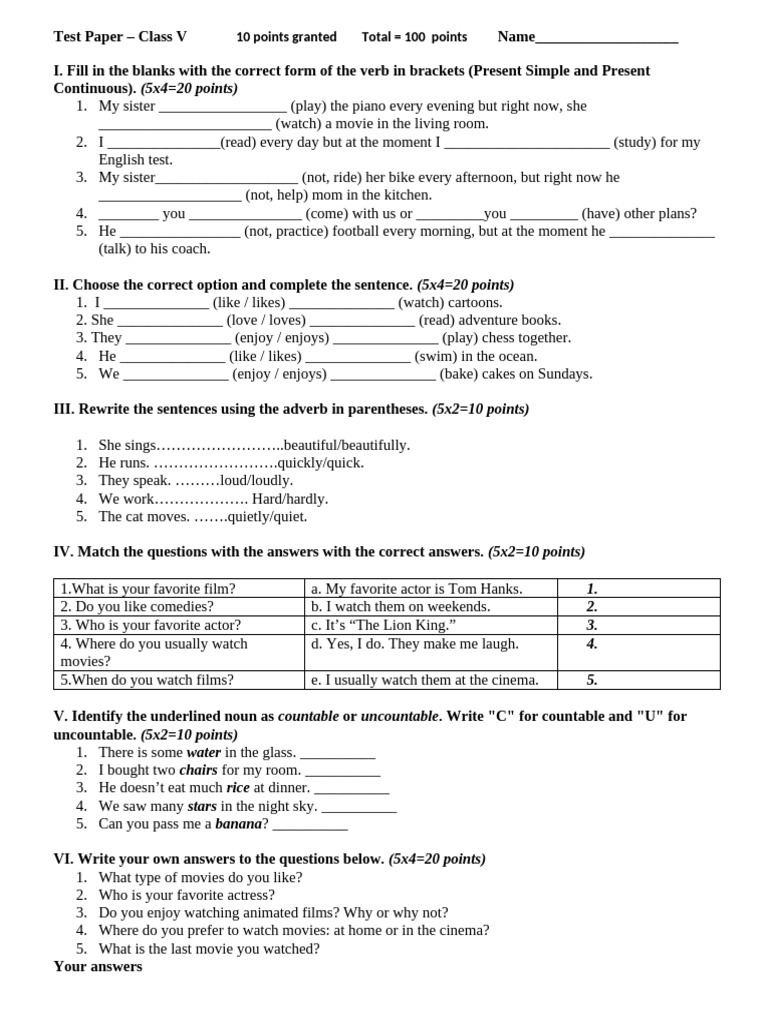 1 Test Paper 5th Grade | PDF