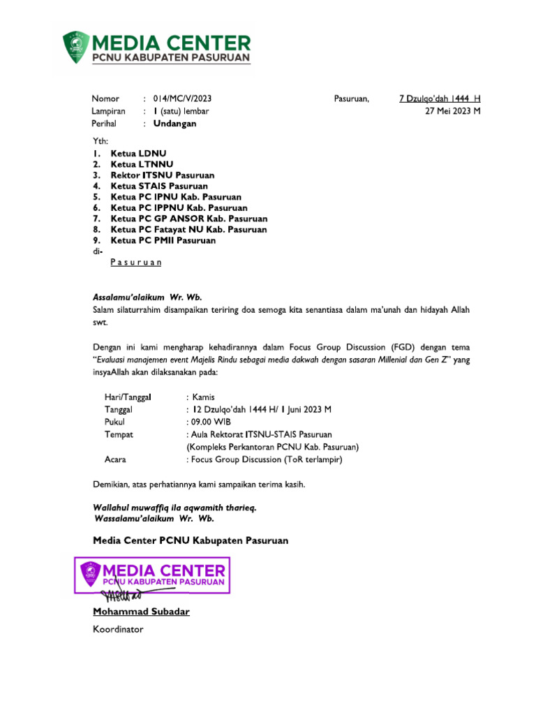 Undangan FGD | PDF