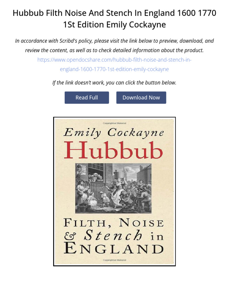 Hubbub Filth Noise and Stench in England 1600 1770 1st Edition Emily ...