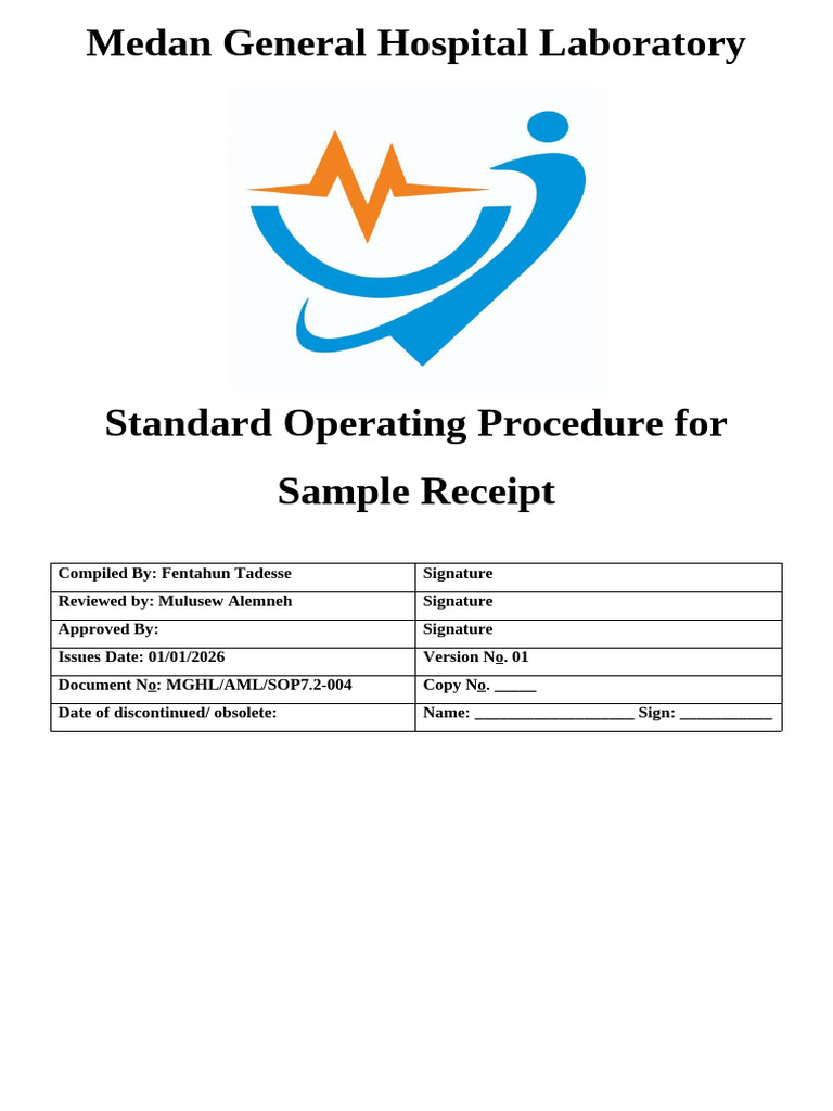 7.2-004 SOP for Sample Receipt | PDF | Medical Laboratory | Laboratories