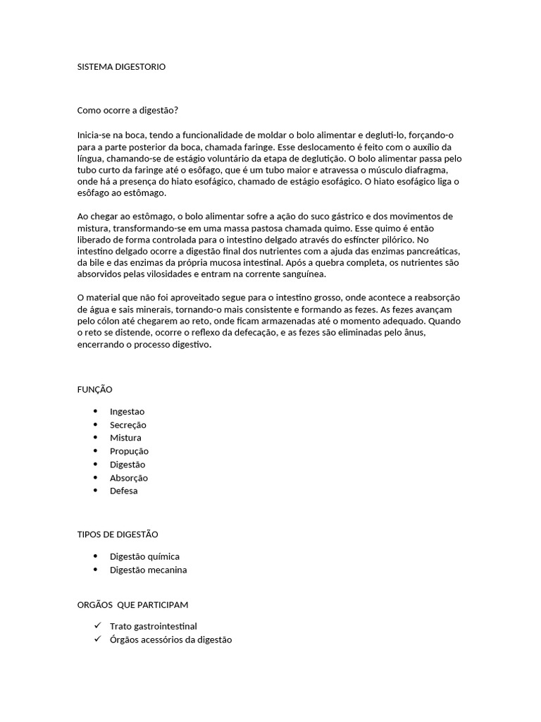 Processo de Digestão Humana Explicado | PDF | Digestão | Trato ...