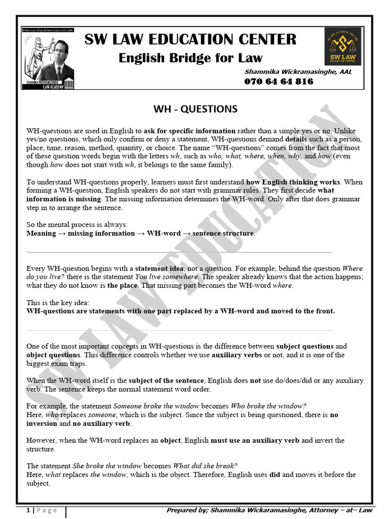 SW Law Education Center: English Bridge For Law | PDF | Question | Verb