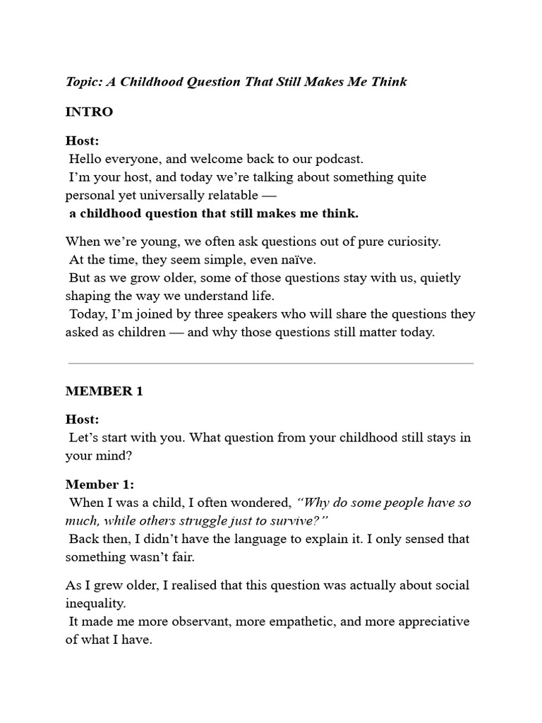 A Childhood Question That Still Makes Me Think | PDF | Psychological ...