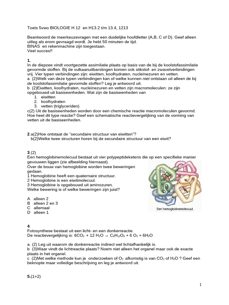 Toets 5vwo BIOLOGIE hfd 12 en 13.2,3,4 1213 | PDF