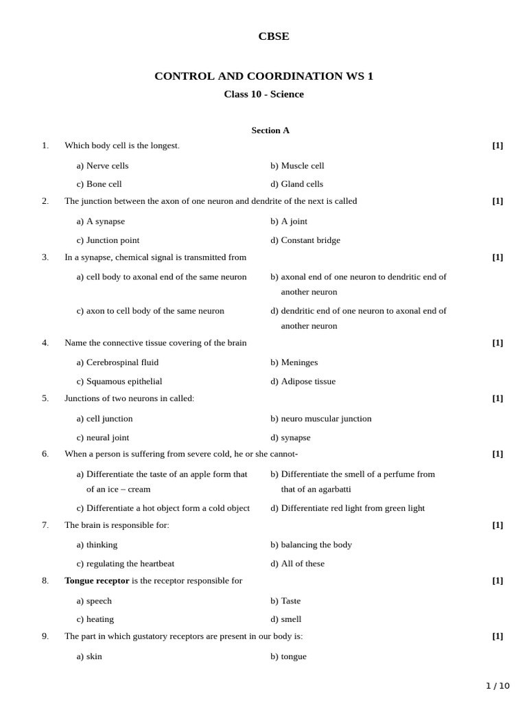 Class 10 Science: Control and Coordination | PDF | Neuron | Thyroid