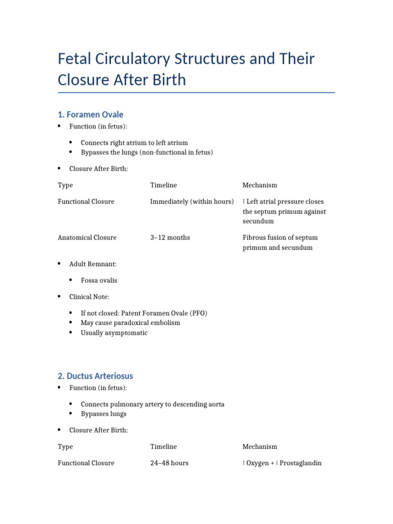 Fetal_Circulatory_Structures_Closure | PDF | Fetus | Atrium (Heart)