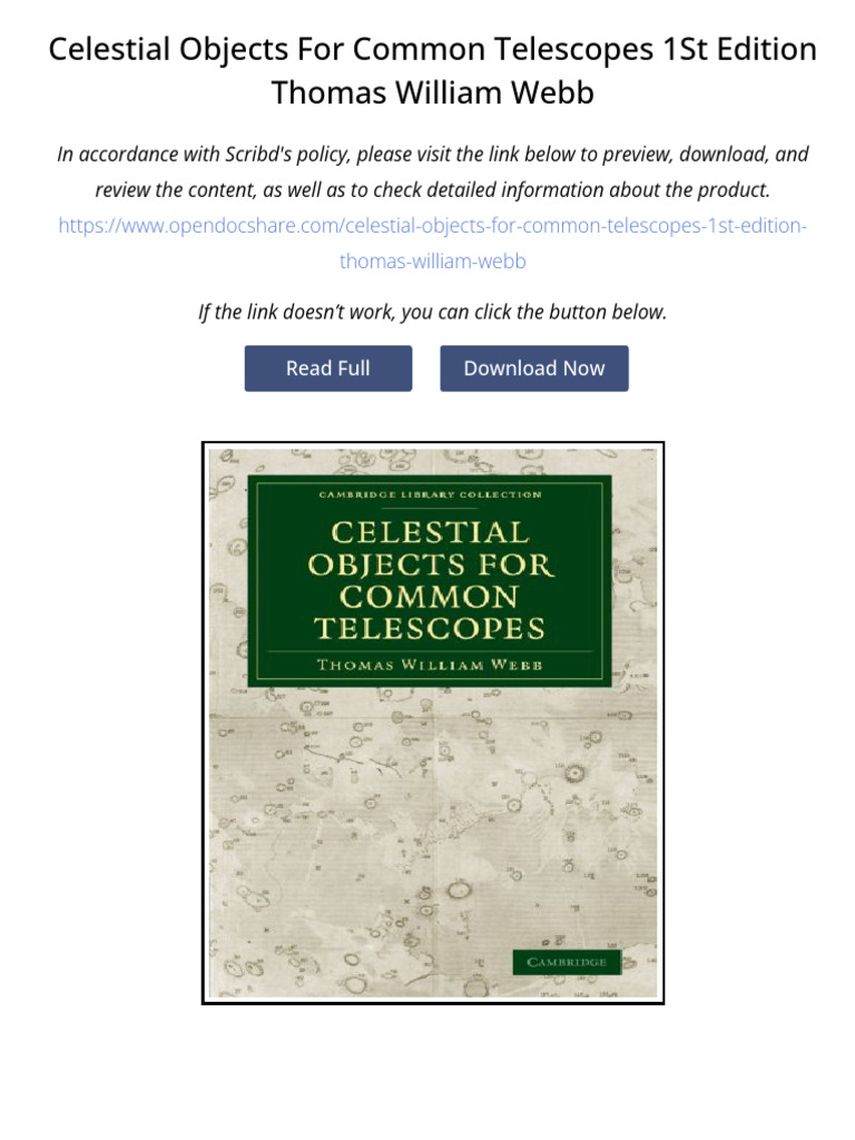 Celestial Objects for Common Telescopes 1st Edition Thomas William Webb ...
