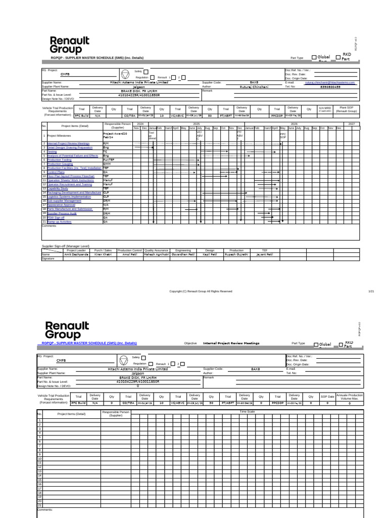 20250128. 03211-RGPQP V4 0 Supplier Master Schedule | PDF | Service ...