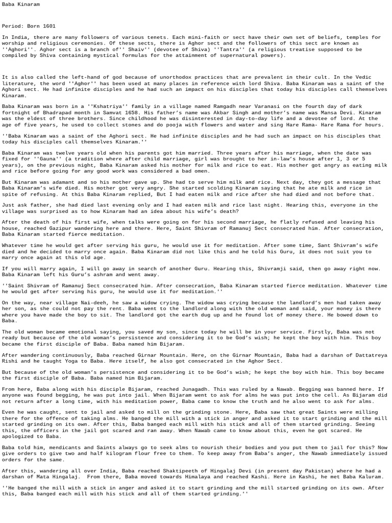 Life and Legacy of Baba Kinaram | PDF | Indian Religions | Āstika