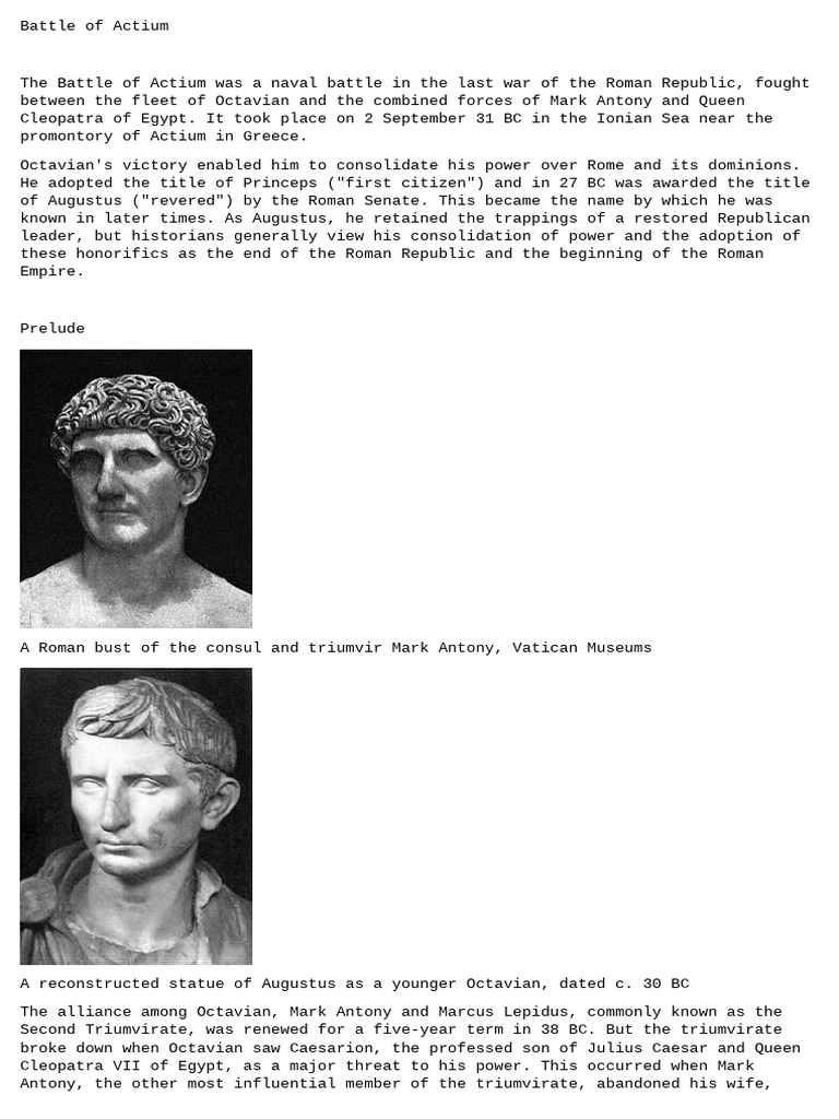 Battle of Actium: Octavian vs Antony | PDF | Mark Antony | Augustus