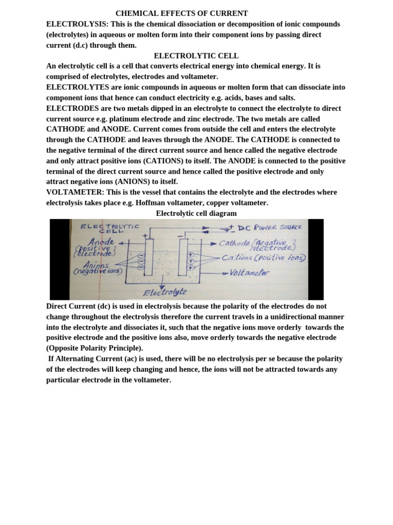 Chemical Effects of Current in Electrolysis | PDF