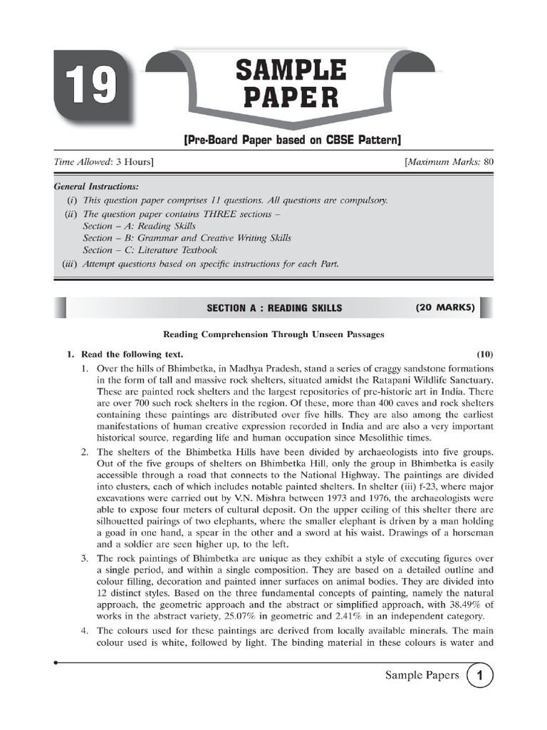 Class 10 English Sample Paper 2025 -26 | PDF