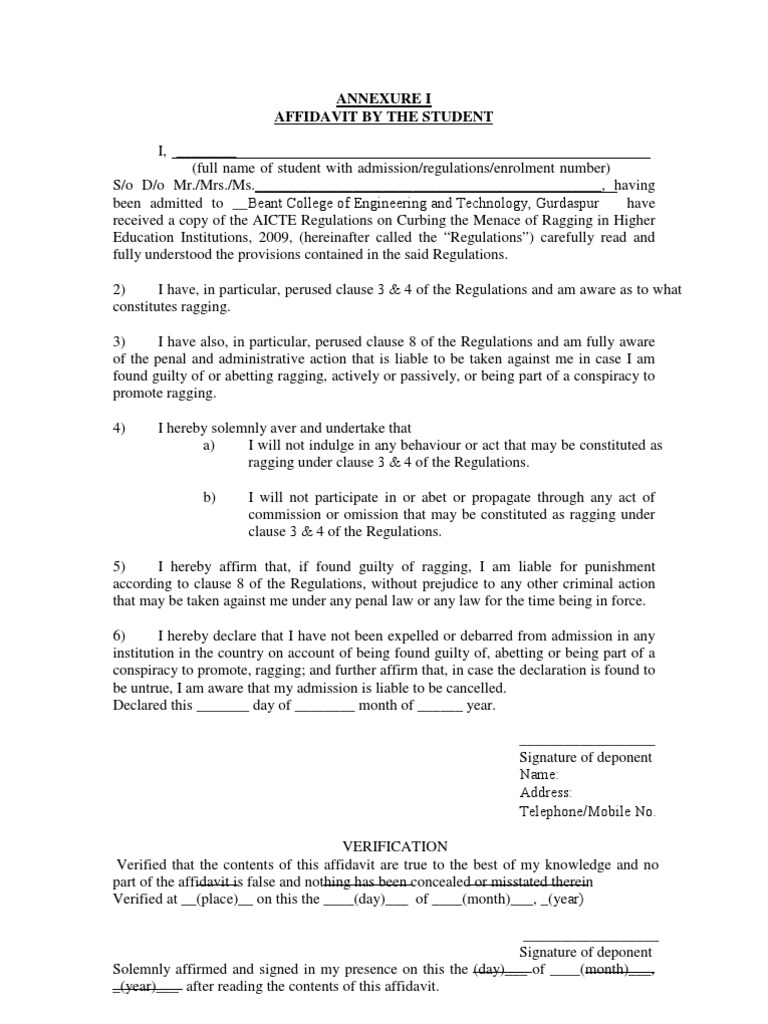 Affidivit Formats - College | PDF | Affidavit | Comparative Law