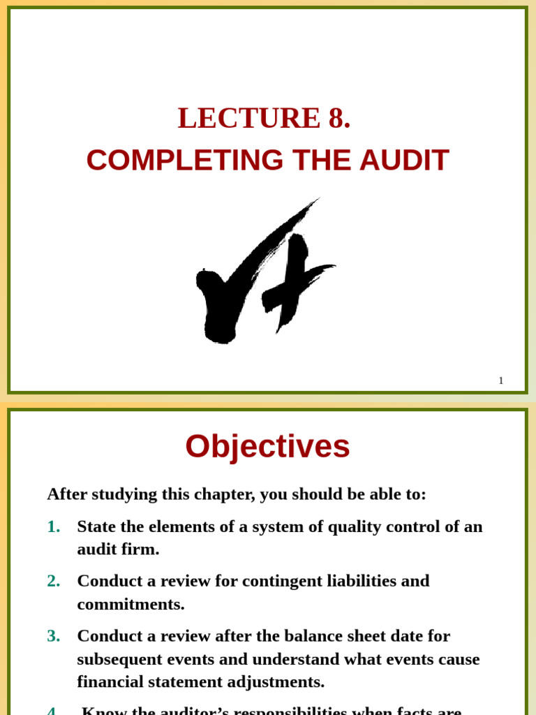 Lecture 8. Completing The Audit | PDF | Auditor's Report | Audit