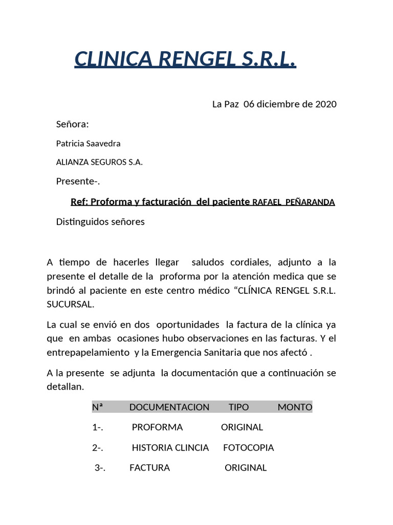 Proforma y Facturación Clínica Rengel | PDF