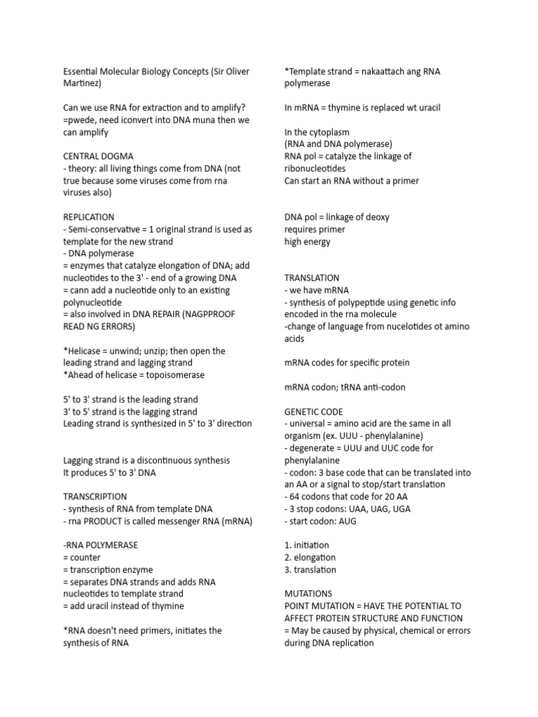 Molecular Biology: Key Concepts Explained | PDF | Dna Replication ...