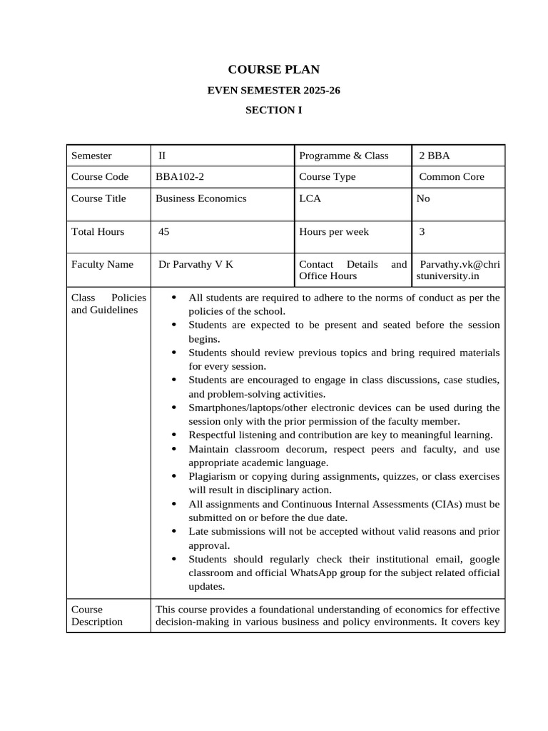 Business Economics Course Plan 2025-26 | PDF | Elasticity (Economics ...