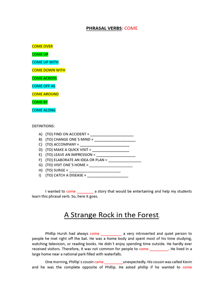 Phrasal Verbs. Come (Final Version | PDF
