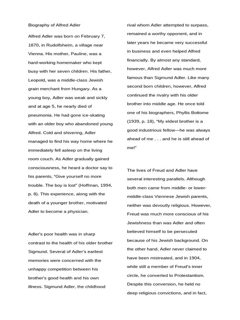 Alfred Adler: Life and Theories | PDF | Sigmund Freud | Psychoanalysis