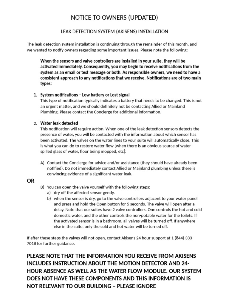 Notice To Owners April 18 | PDF | Leak | Valve