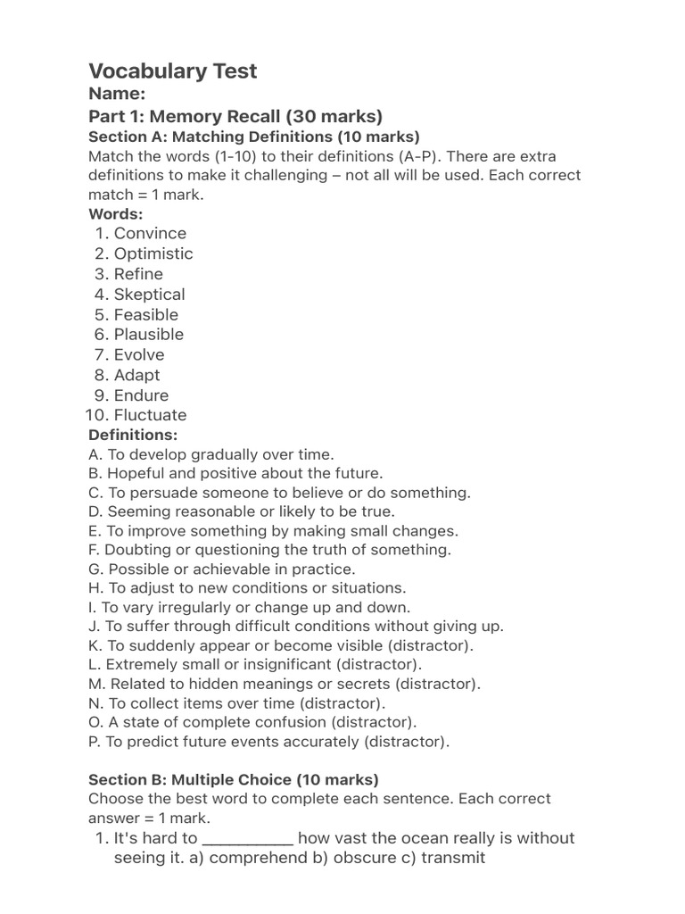 Vocabulary Test | PDF | Relevance | Cognitive Science